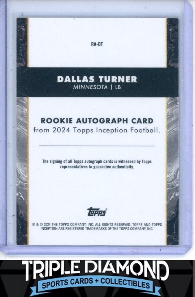 2024 Topps Inception Dallas Turner Rookie Autograph Auto Vikings R385 ...