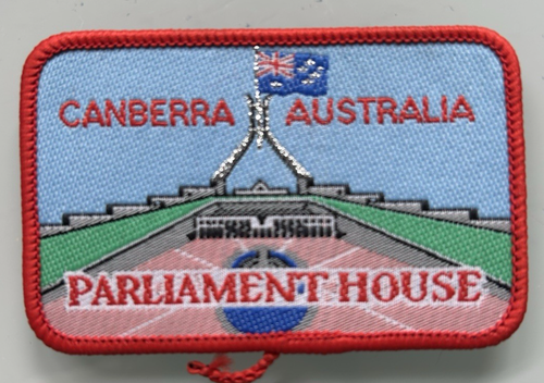 CANBERRA Parliament House - CLOTH Woven Badge NEW IN PACKET 7.7 x 5.2 ...