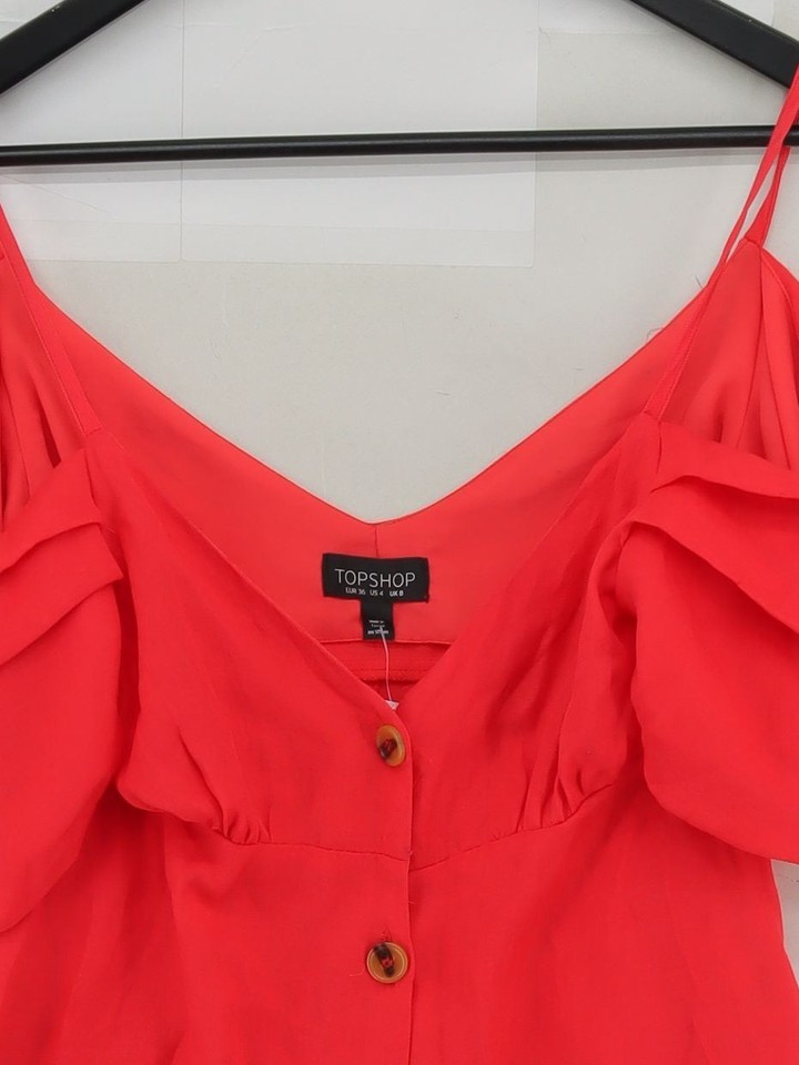 Topshop Women's Top UK 8 Red Polyester with Viscose, Cotton Basic | eBay UK