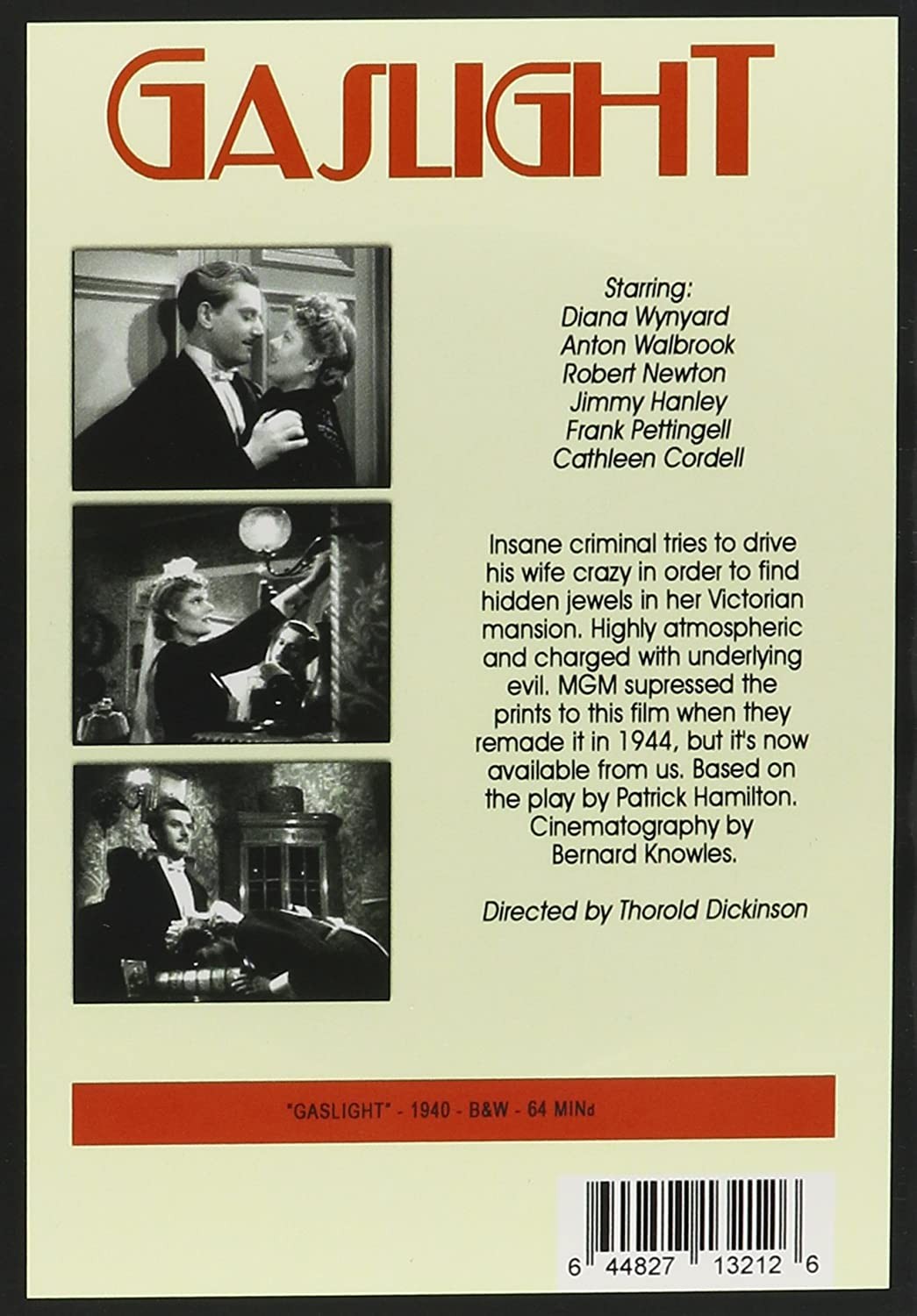 Gaslight (DVD) Anton Walbrook Diana Wynyard Frank Pettingell Cathleen ...