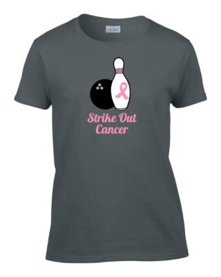 Womens Bowling Strike Out Breast Cancer Awareness T-Shirt Pink Ribbon ...
