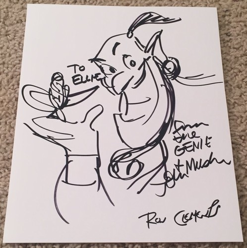 JOHN MUSKER SIGNED ALADDIN GENIE DRAWING SKETCH w/PROOF & RON CLEMENTS ...