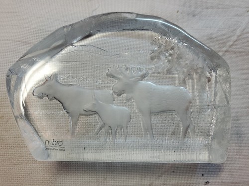 Nybro Crystal Block Moose Family - Hand Made in Sweden - Paul Isling ...