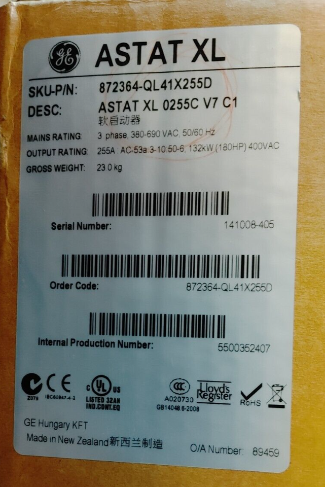 GE ASTAT XL 872364-QL41X255D 255A 180HP 400VAC SOFT START NEW!! WOW ...