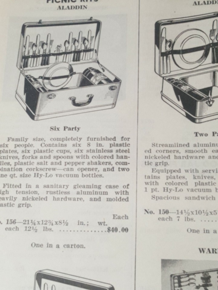 1951 print ad vintage Luggage PICNIC KITS Aladdin Warren two four six ...