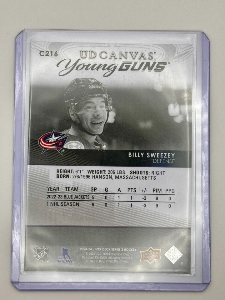 23-24 UD SERIES 2 - BILLY SWEEZY - UD CANVAS BLACK - YOUNG GUNS - #C216 ...