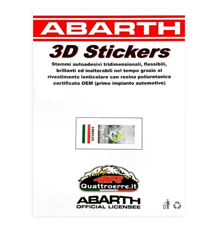 ABARTH 2X 40 MM STICKER TABS EMBLEM SELF ADHESTIVE AUTHORIZED MADE IN ...