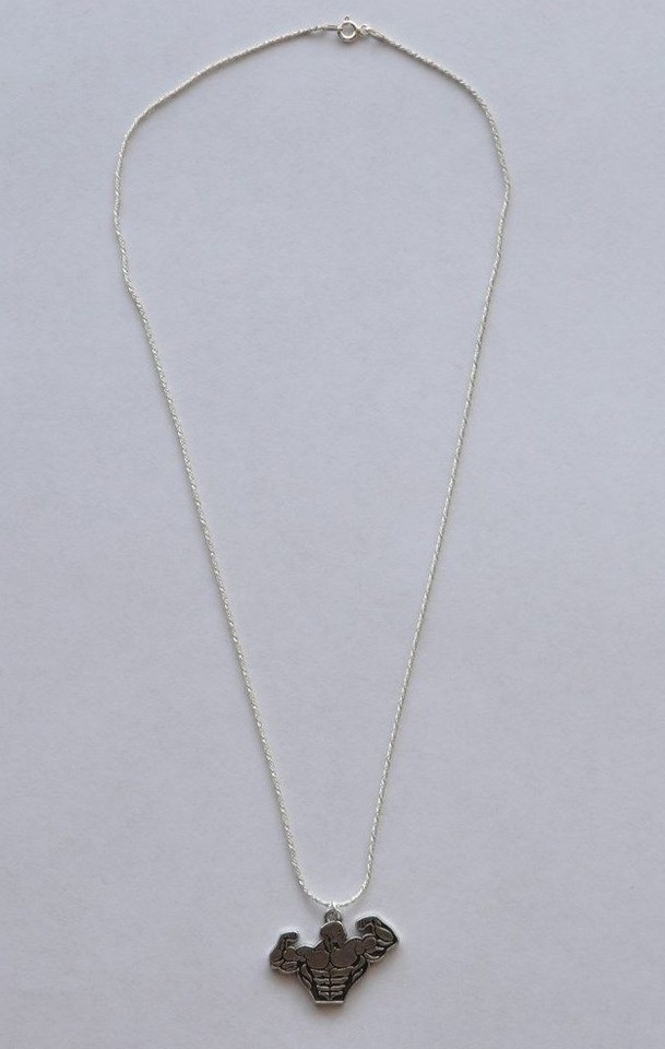 Flexing Bodybuilder Charm 925 Solid Sterling Silver Chain Bodybuilding ...