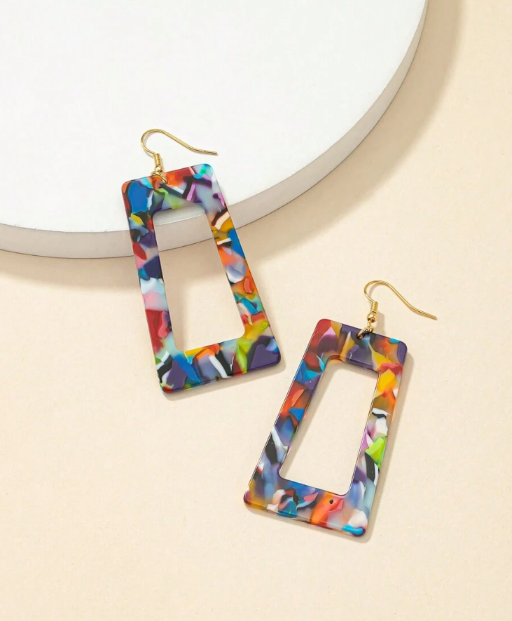 Multicolor Geometric Square Dangle Earrings Women Premium Elegant Ear ...