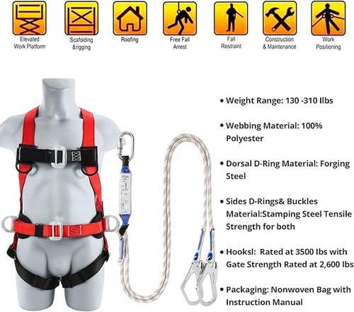 Safety Harness Fall Protection Kit - Full Body Roofing harnesses with ...