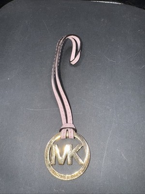 MICHAEL KORS GOLD MK LOGO PURSE CHARM KEY FOB ROSE PINK SAFFIANO ...