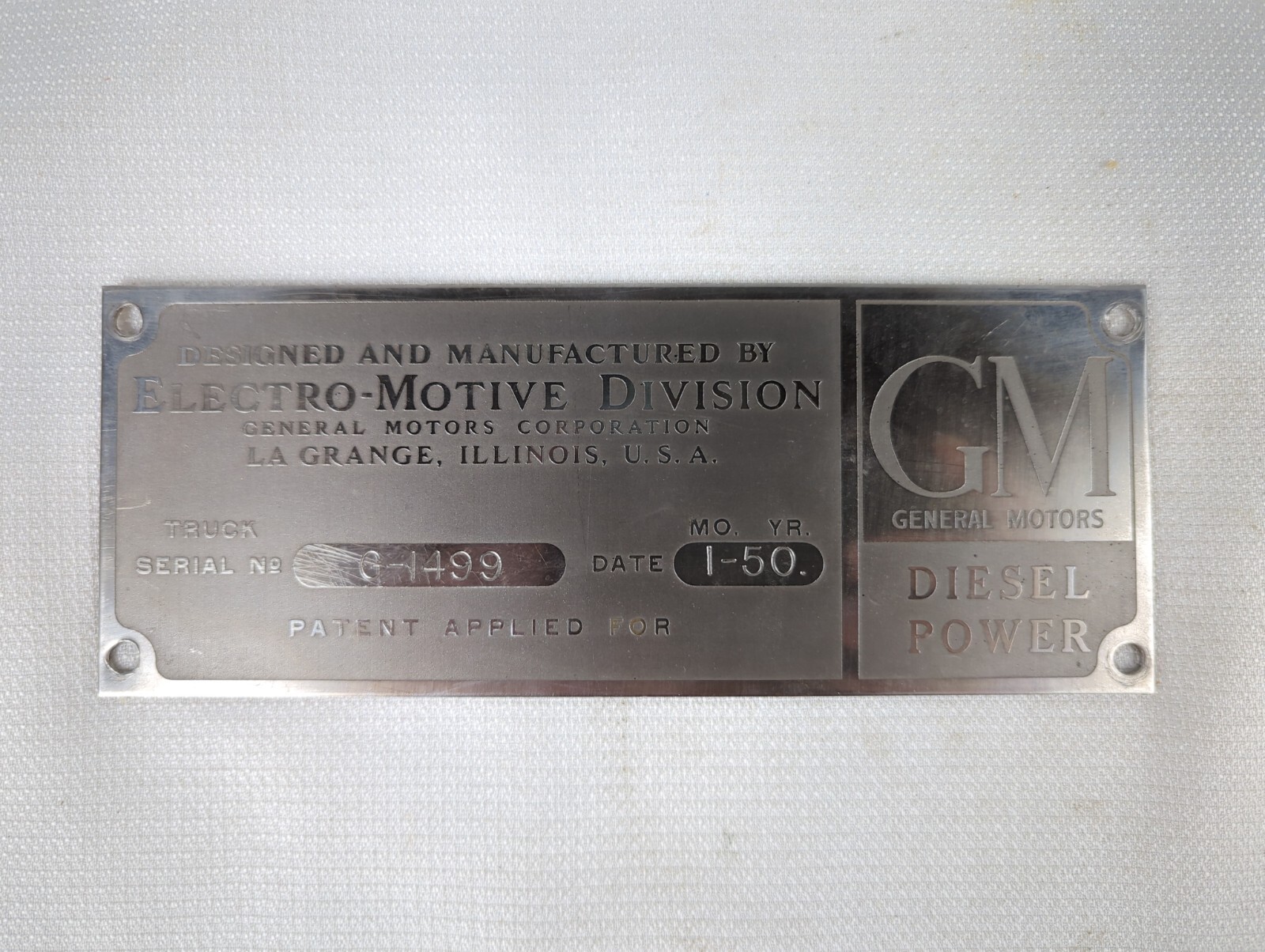 GM Electro-Motive Division N&W 3800 X-WAB 1000 EMD E8A Builders Plate 1 ...
