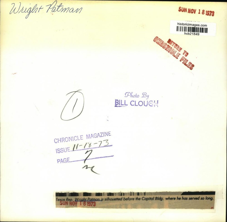 1973 Press Photo Texas Representative Wright Patman in the Capitol ...