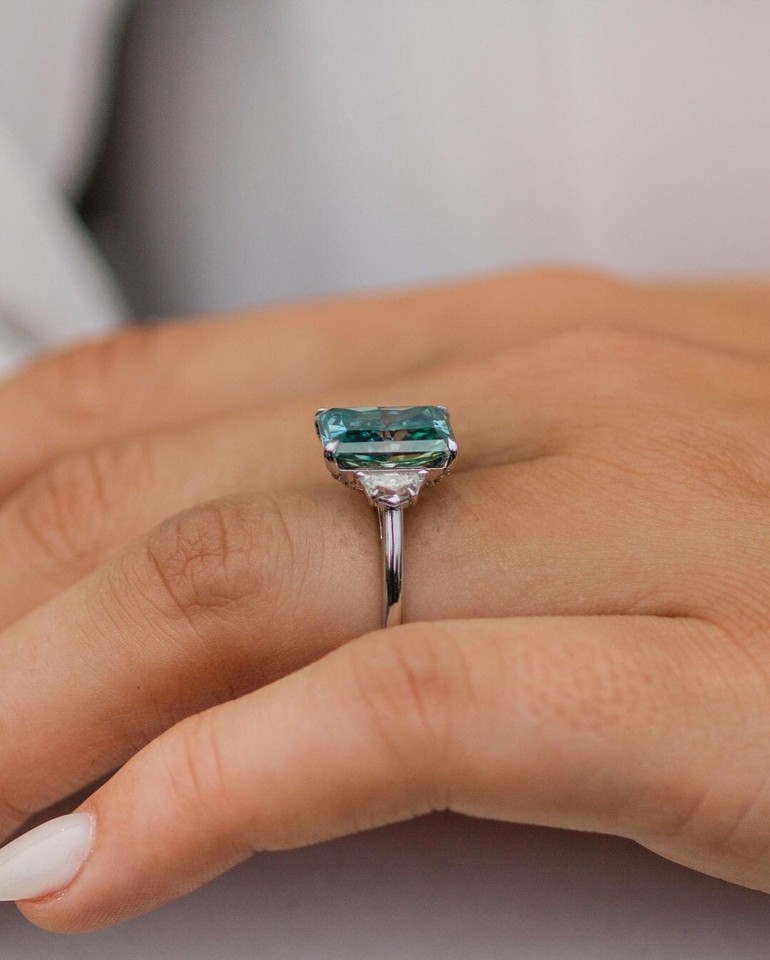 New Green Radiant Cut Simulated CZ 3 Stone 925 Sterling Silver Wedding ...