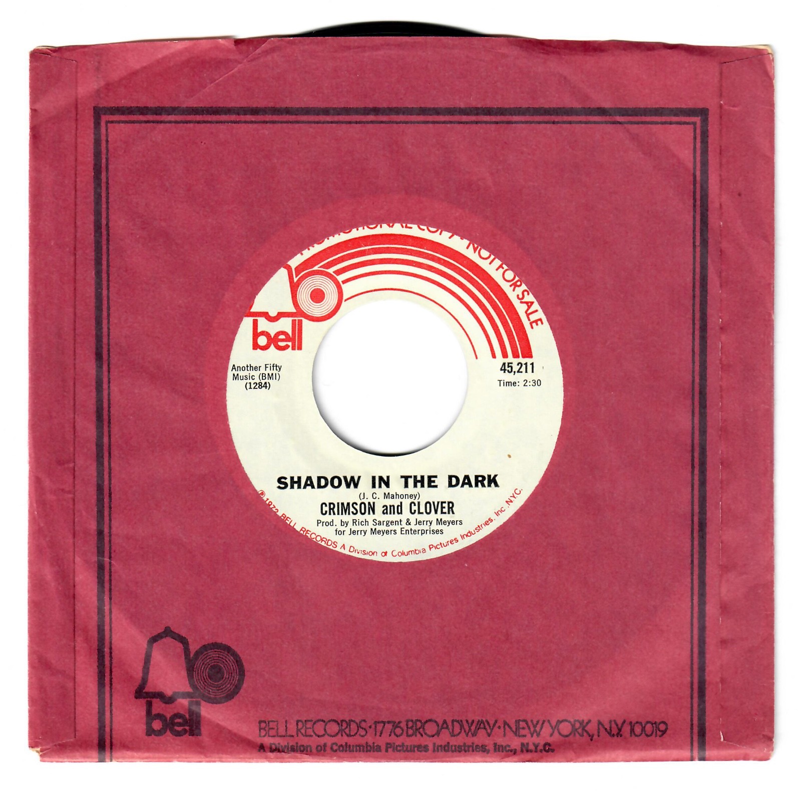 Crimson and Clover 1972 Bell 45rpm "Shadow In The Dark" b/w "Shadow In ...