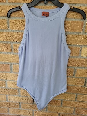 Alix NYC Bodysuit Light Blue Ribbed Sleeveless Racerback Bodysuit L USA ...
