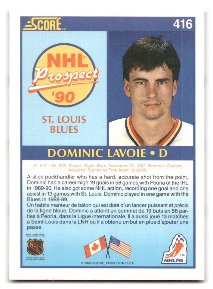 Dominic Lavoie 1990 Score Canadian HOCKEY #416 St. Louis Blues | eBay