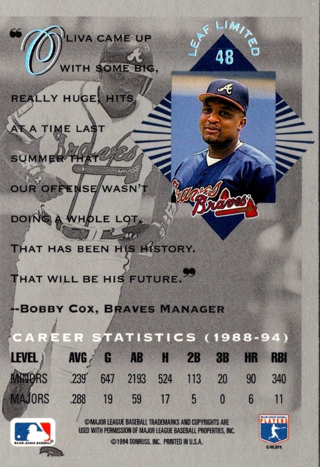 1994 Leaf Limited Jose Oliva #48 Atlanta Braves Baseball Card | eBay