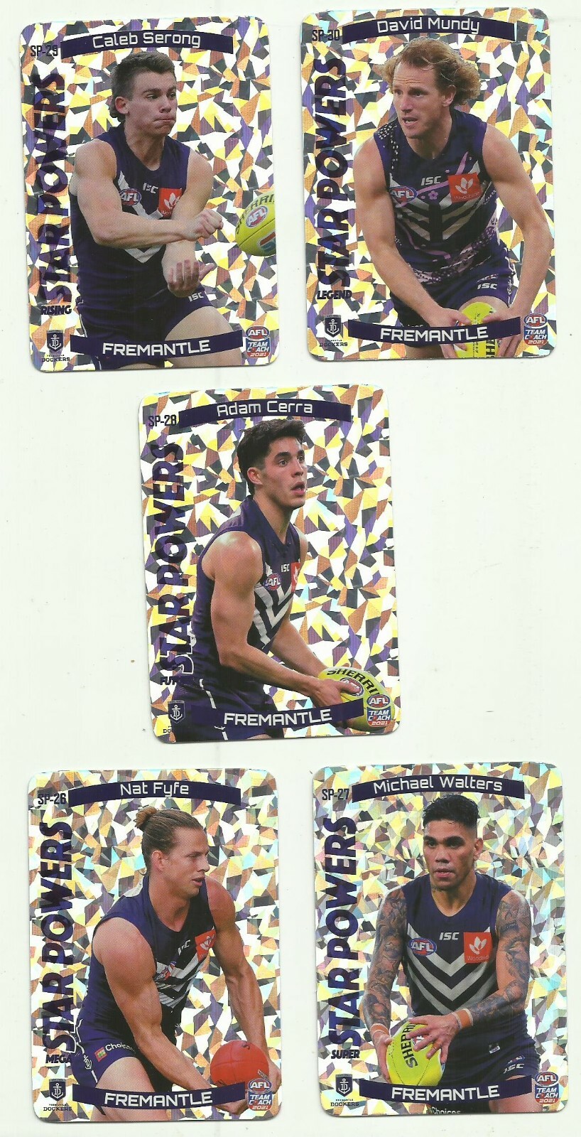 2021 AFL TEAMCOACH SILVER STAR POWERS FREMANTLE TEAM SET 5 cards UNUSED ...