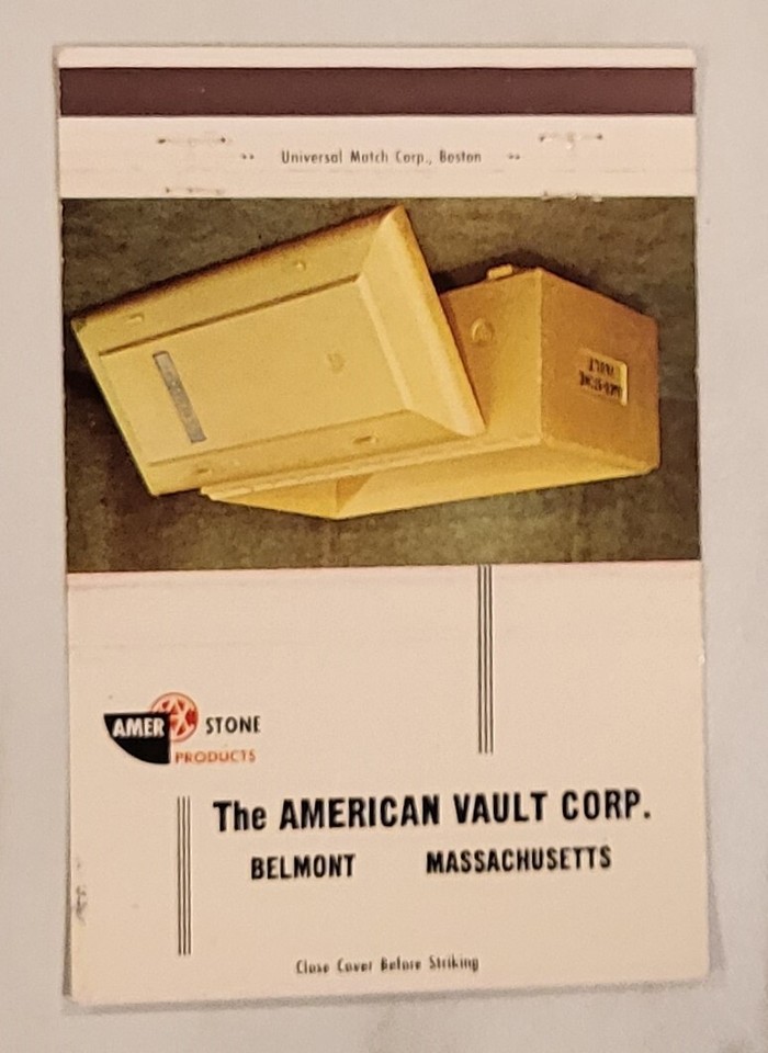 Matchcover American Vault Corp Belmont Massachusetts Funeral Casket | eBay