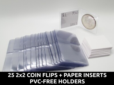 25 Pack 2x2 Coin Flips + paper inserts - PVC-Free Plastic Holders - USA ...