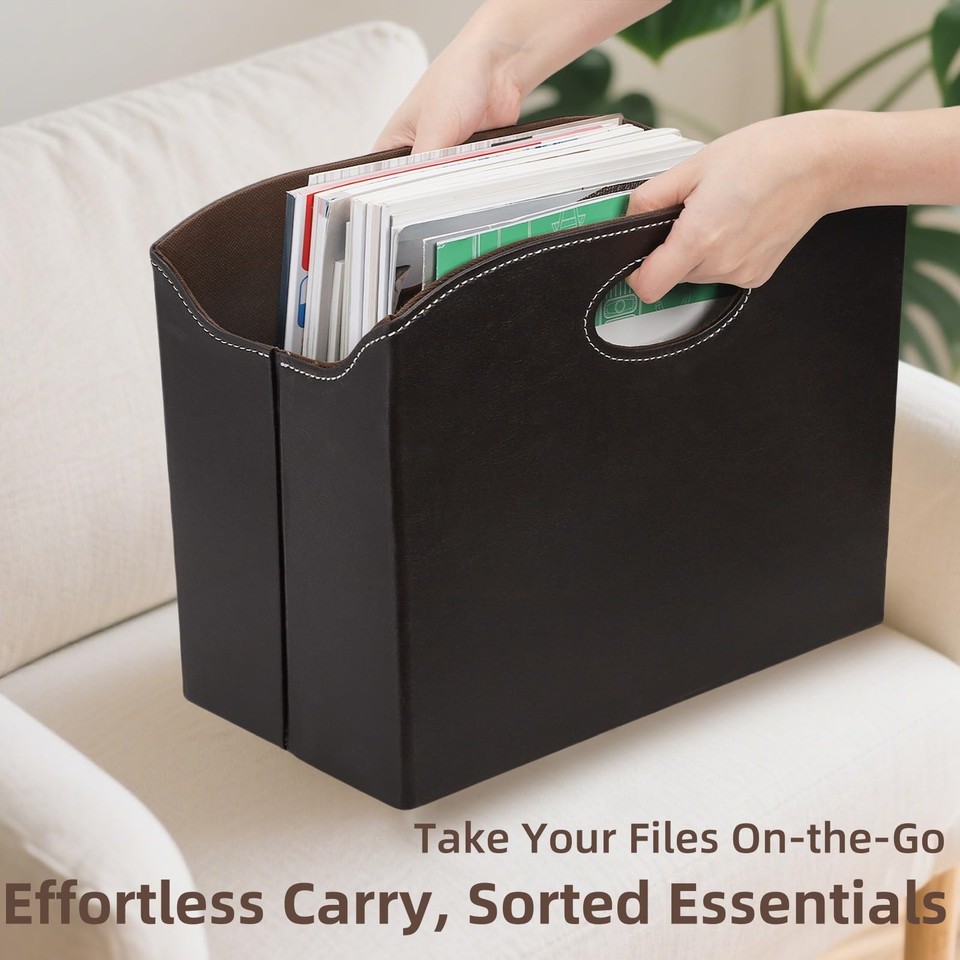PU Leather Magazine File Holder, Foldable Magazine Basket with Handles ...