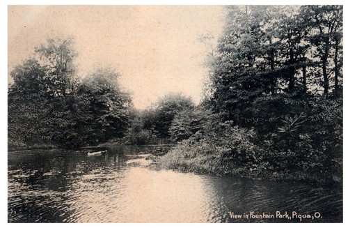 1908 View in Fountain Park Piqua Ohio Trees River Vintage Postcard PM ...