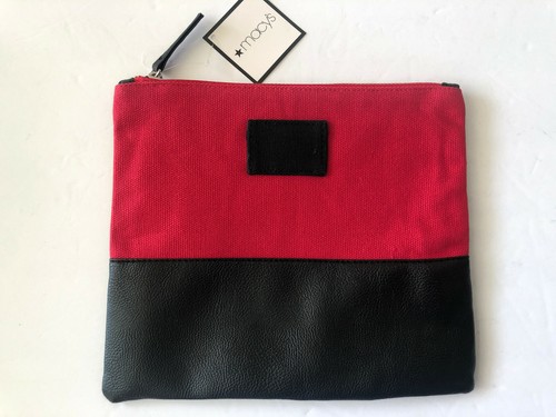MAKE UP COSMETIC BAG CLUTCH POUCH BLACK RED CANVAS FAUX LEATHER | eBay