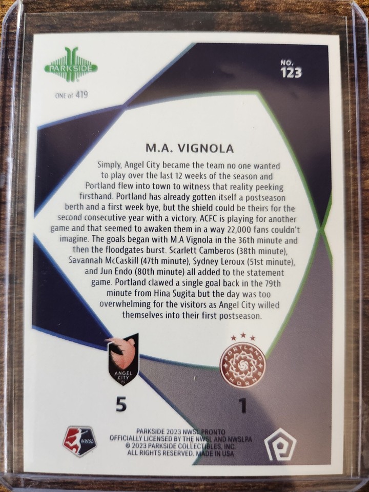 2023 Parkside Pronto NWSL MA Vignola Angels Fly /419 SP #123 Angel City ...