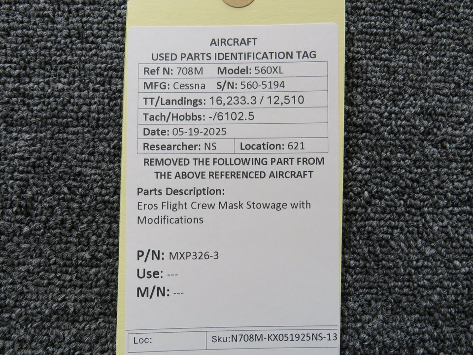 MXP326-3 Eros Flight Crew Mask Stowage with Modifications | eBay