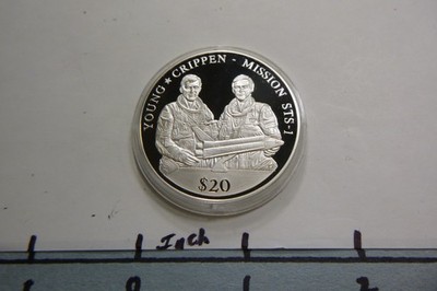 STS-1 SPACE SHUTTLE MISSION #1 NASA 2000 LIBERIA $20 SHARP 999 SILVER ...