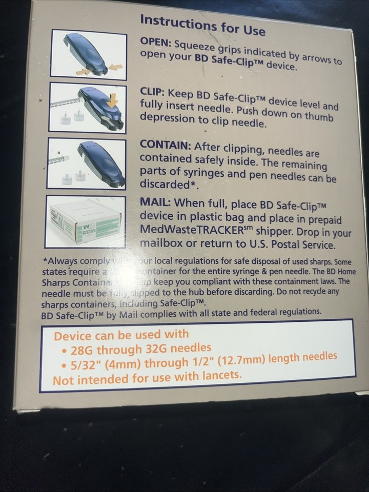 BD Home Sharps Needle Container Collector Safe Clip by mail Disposal ...