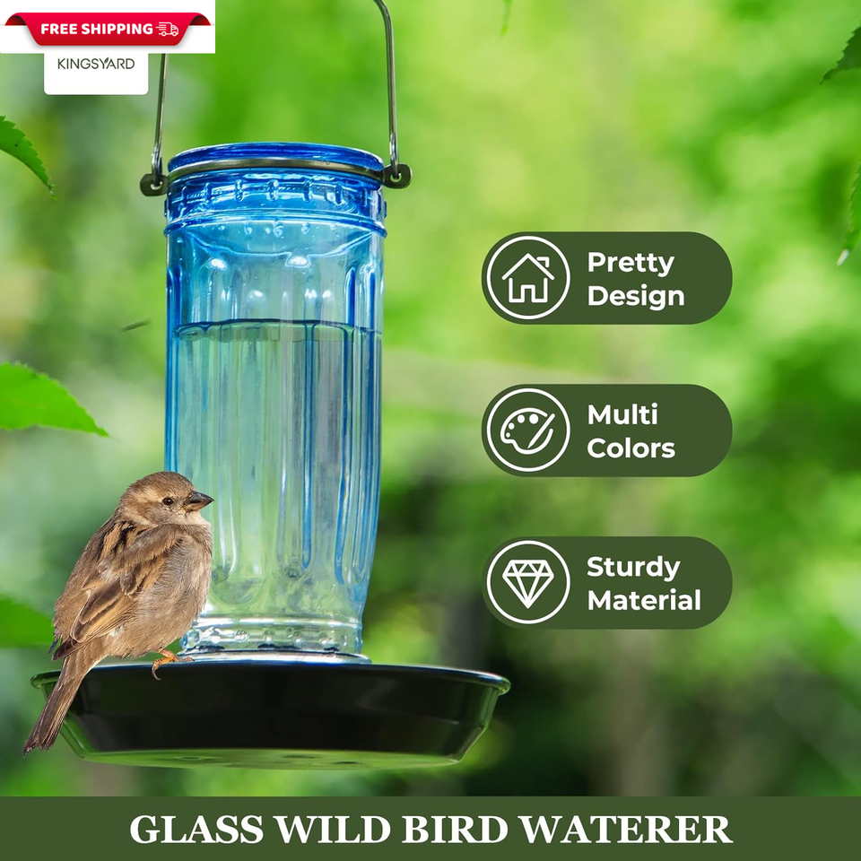 Bird Water Feeder, 16 Oz Glass Bird Water Dispenser Bird Waterer with ...