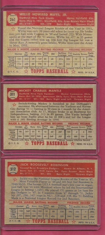 (3) 1952 TOPPS BASEBALL REPRODUCTION CARDS (NM) #'s 261 - 311- 312 | eBay