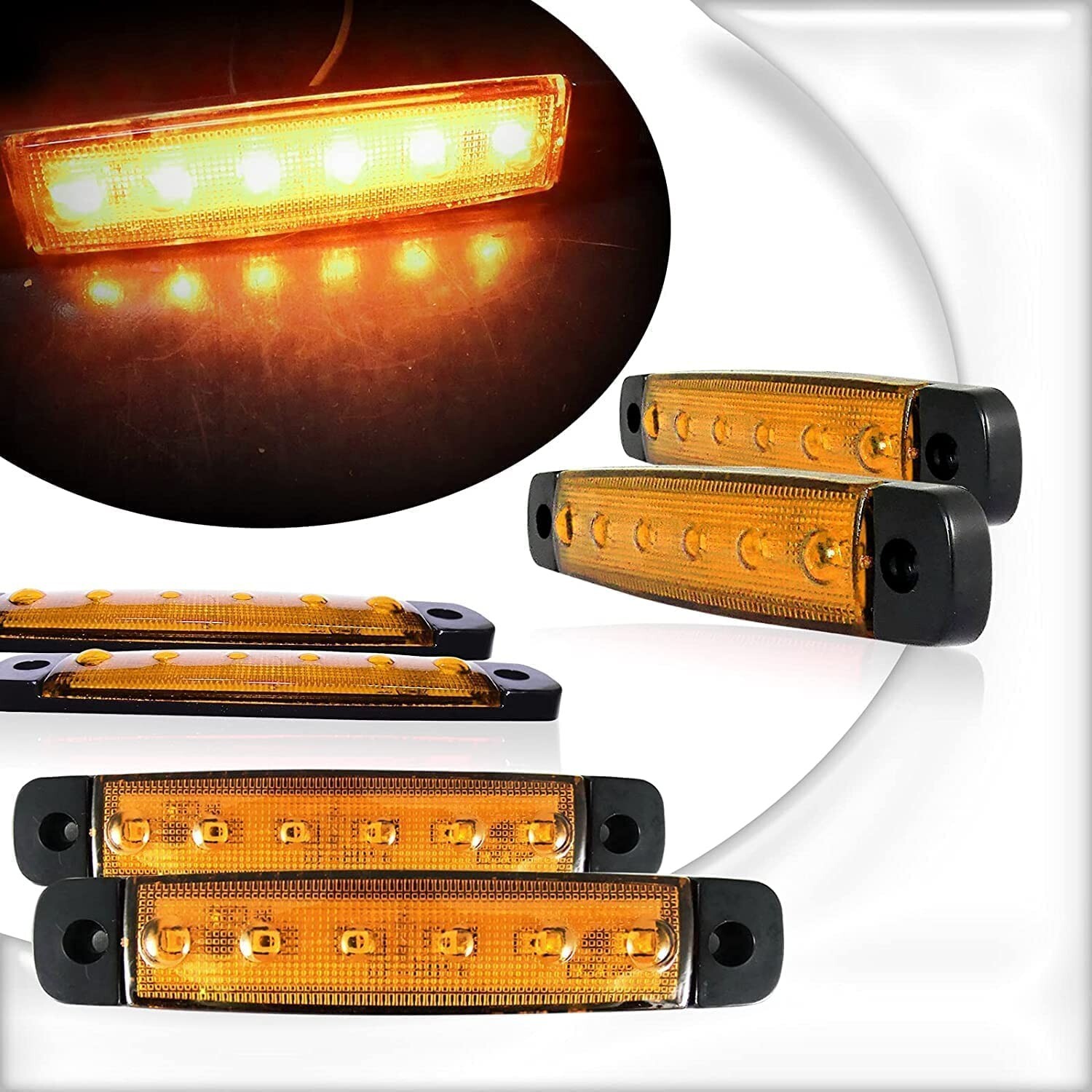 5 pcs Orange Amber 12V 6 LED Side Marker Indicators Lights Truck ...