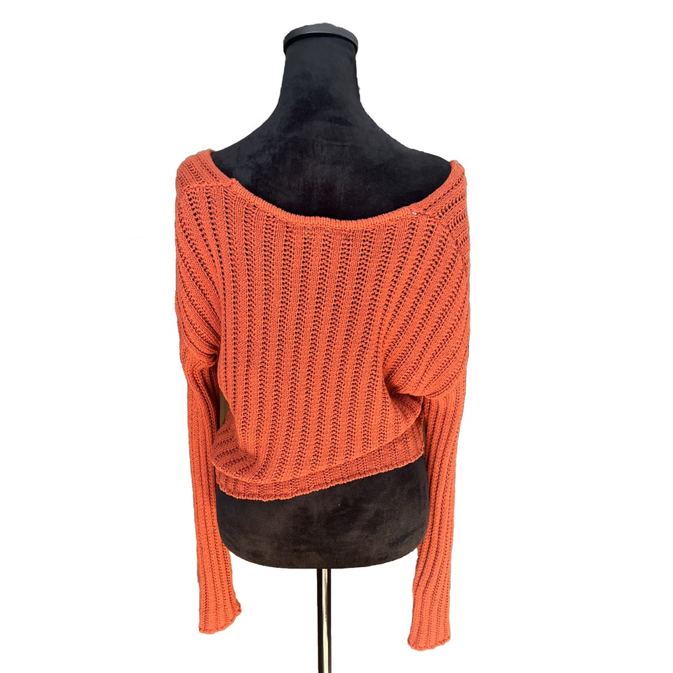 forever 21 Burnt Rust Orange Crop Long Flare Sleeve sweater Top Sz ...