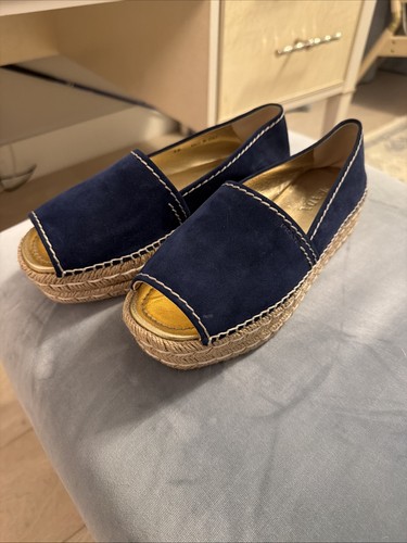 Prada Navy Suede Espadrille Platform Wedge Sandals Size 38 | eBay