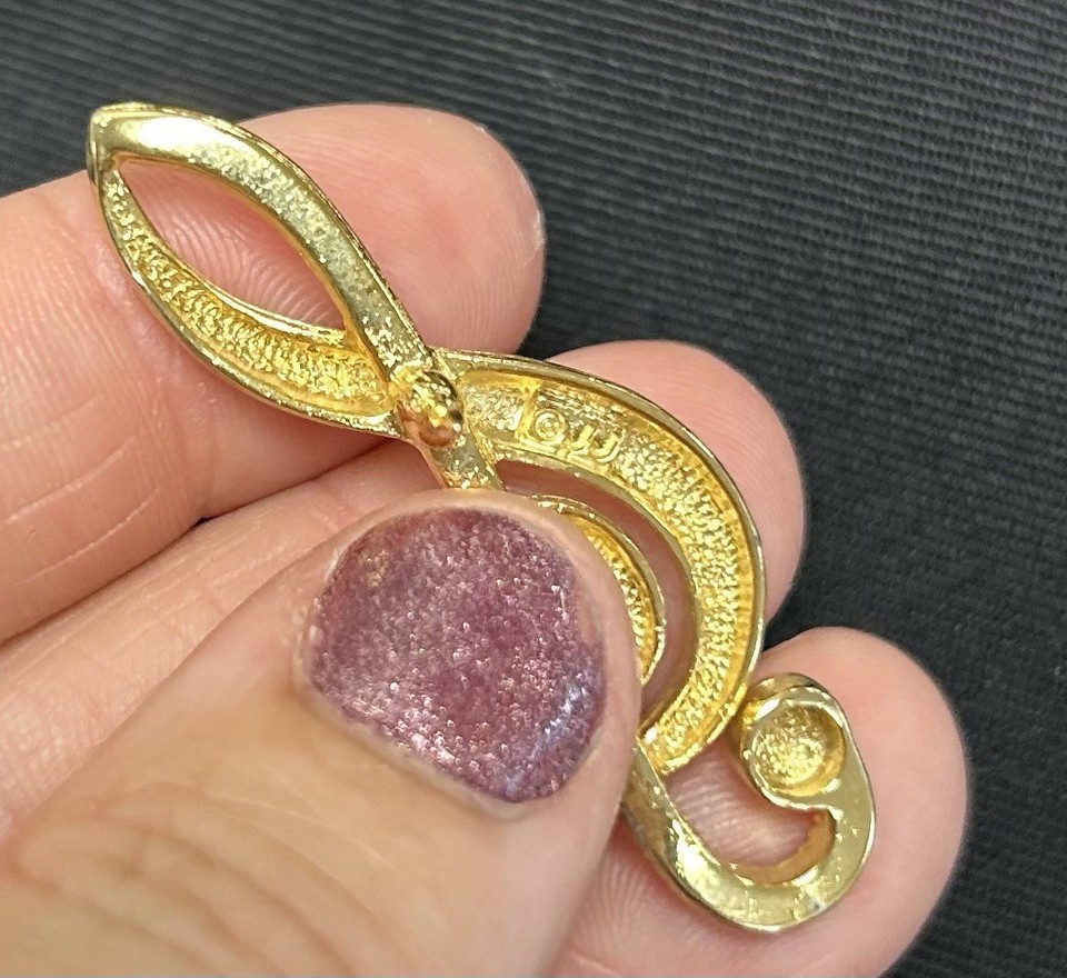 JJ Treble Clef & Slanted Beamed Sixteenth Note Gold Tone Vintage Pin ...