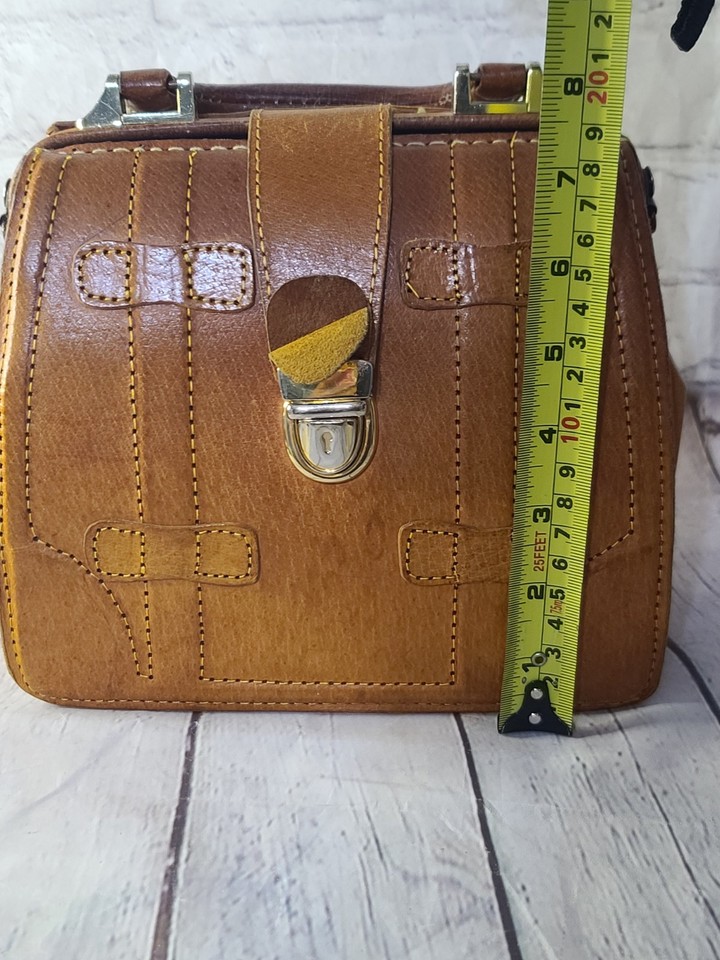 Vintage Tan Leather Hard Case Doctors Bag Hand Held Satchel Purse | eBay