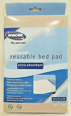 Invacare Medium Waterproof Reusable Bed Pad Extra Absorbent 24" x 34 ...