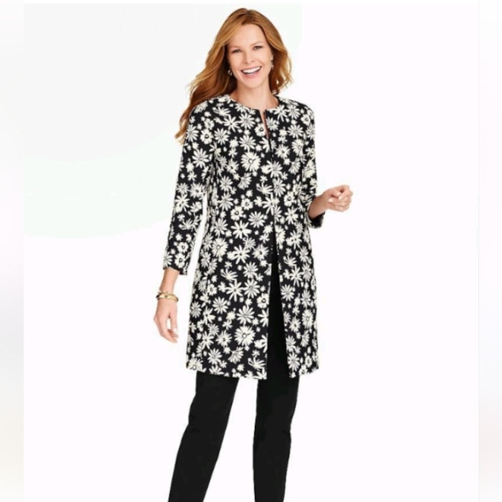 Talbots Daisy jacquard eye hook 3/4 topper jacket sz … - Gem