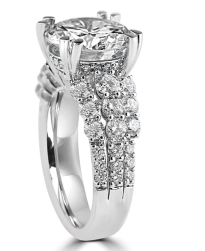 Double Prong Set Engagement 925 Rilver 1.95Ct Round Moissanite Triple ...