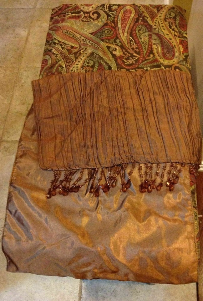 Satin Table Runners Bronze Gold & Olive Beaded 70' Xd 12' | eBay