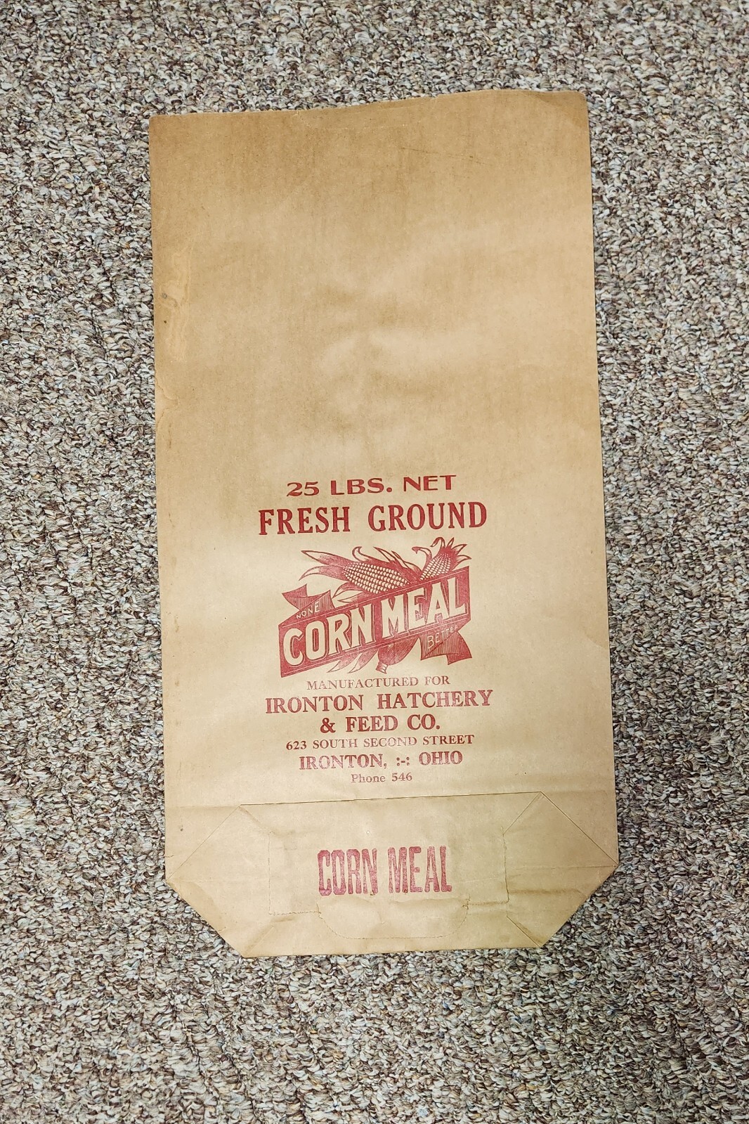 Vintage 25 Lb Empty Paper Corn Meal. Bag Ironton Hatchery & Feed Co ...