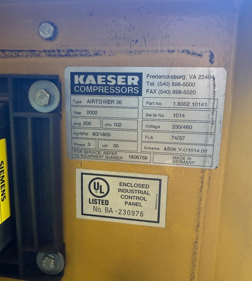 KAESER AIRTOWER 36 (1.8052.10141) SCREW AIR COMPRESSOR 30HP | eBay