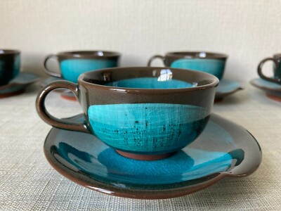 Japanese Vintage Akazu Ware from Seto Coffee Cups and Saucers Set of ...