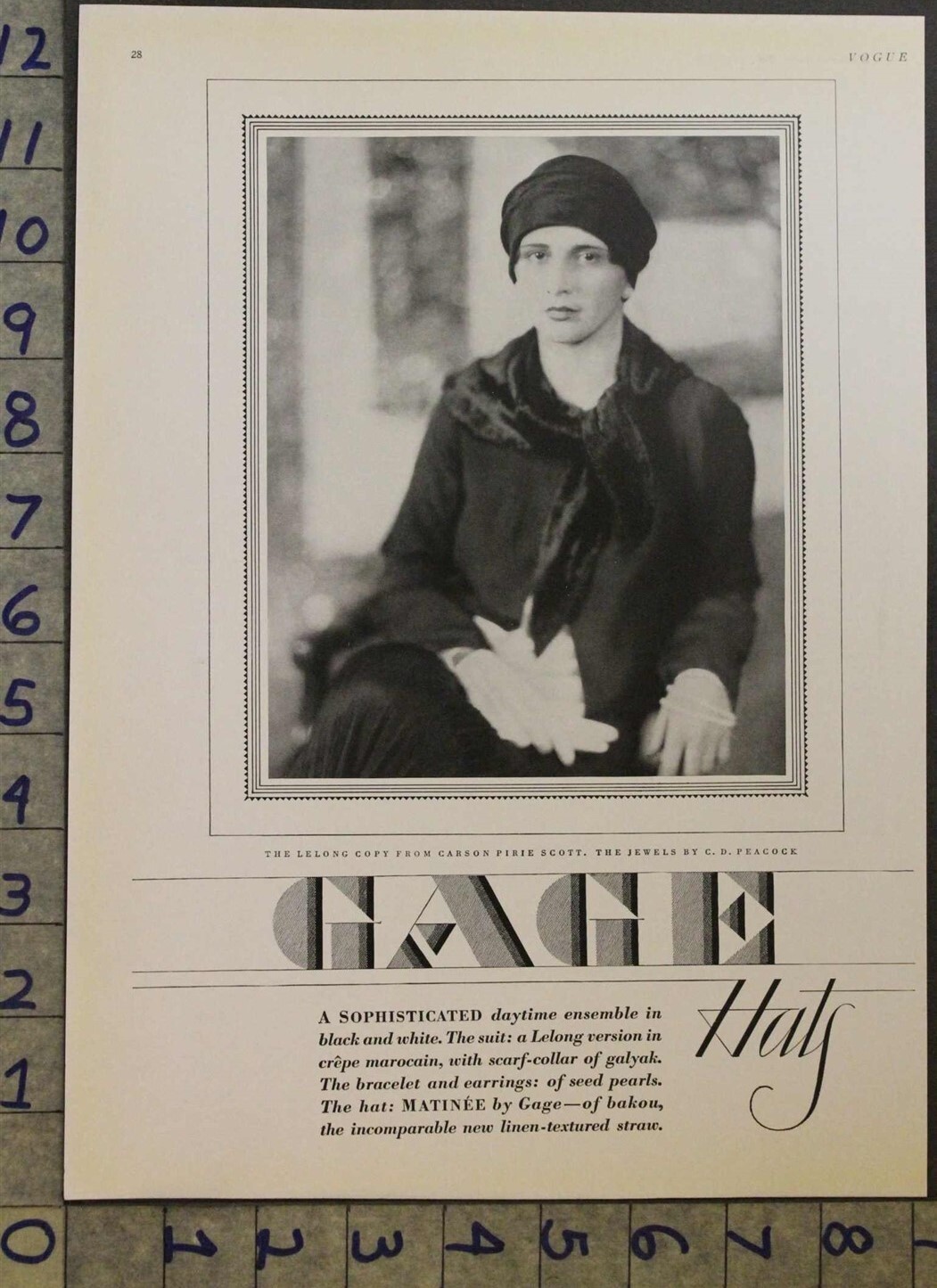 1929 GAGE HAT MILLINERY WOMEN FASHION LELONG MATINEE FLAPPER SUFFRAGE ...