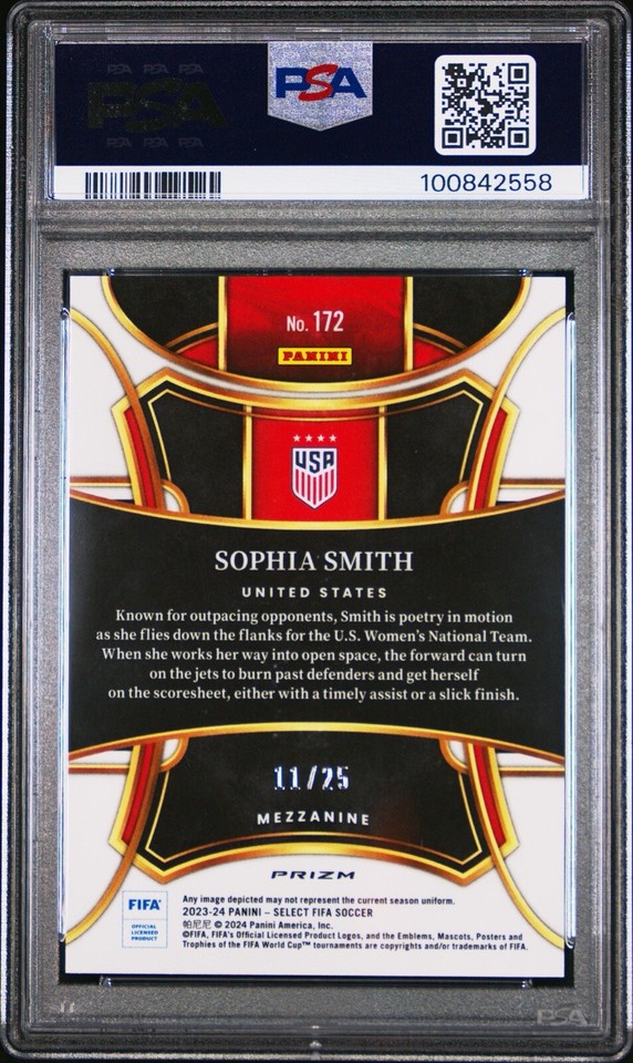 2023-24 Panini Select Fifa Sophia Smith Zebra PSA 10 11/25 Jersey Match ...