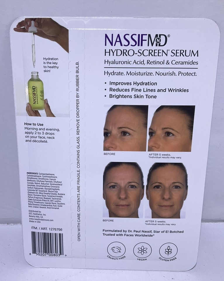 Nassif MD Hydro-Screen Hydrating Serum Hyaluronic Acid, Retinol ...