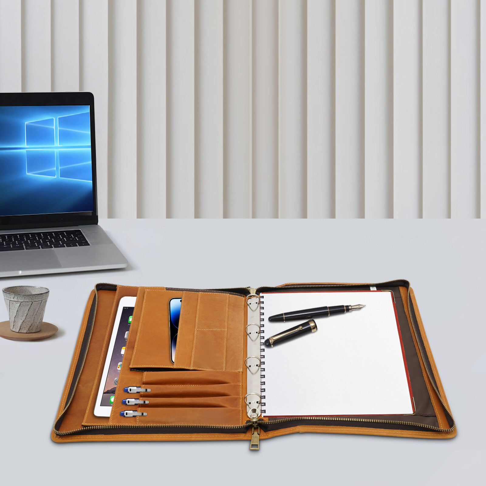 Padfolio Business Leather Portfolio Zippered Notebook Binder Organizer ...